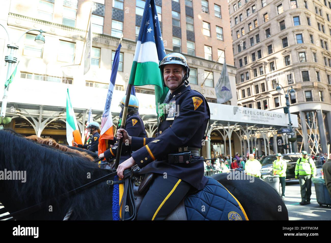 Members of the NYPD Mounted Police gets set at the beginning of the St ...