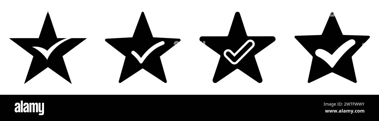 Star icon. Star with check mark. Set of star icons on white background ...