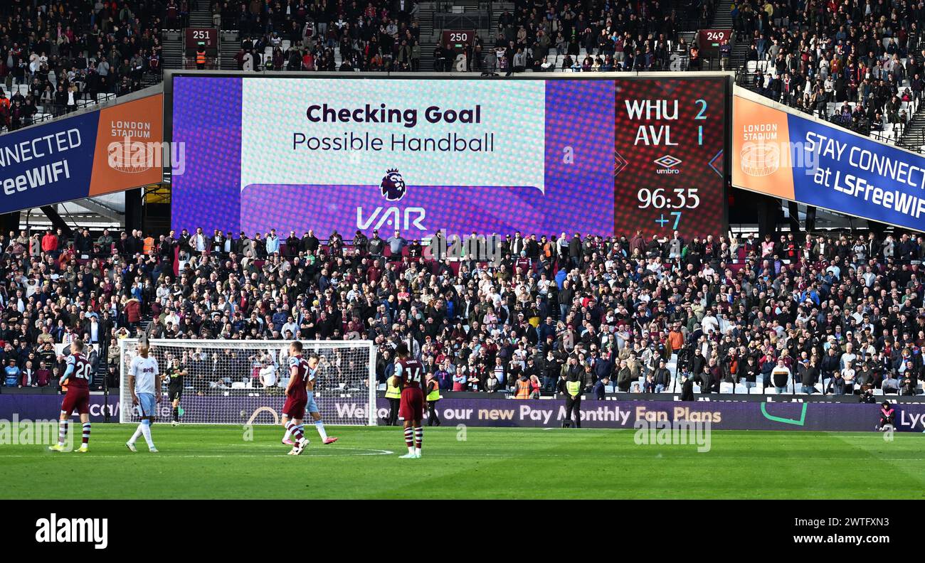 London, UK. 17th Mar, 2024. A VAR check late in the game, for a ...