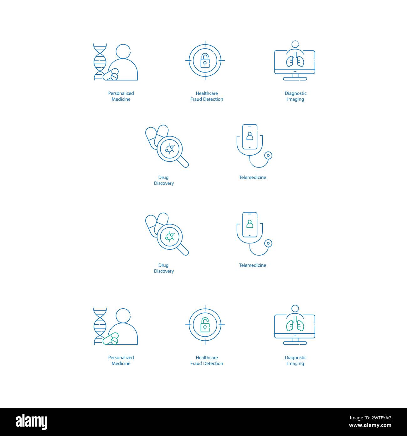 Medical AI Application Vector Icons Enhancing Patient Care and ...