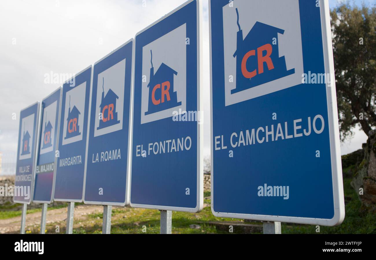 Montanchez, Spain - Jan 12nd, 2024: Rural accomodation sign posts ...