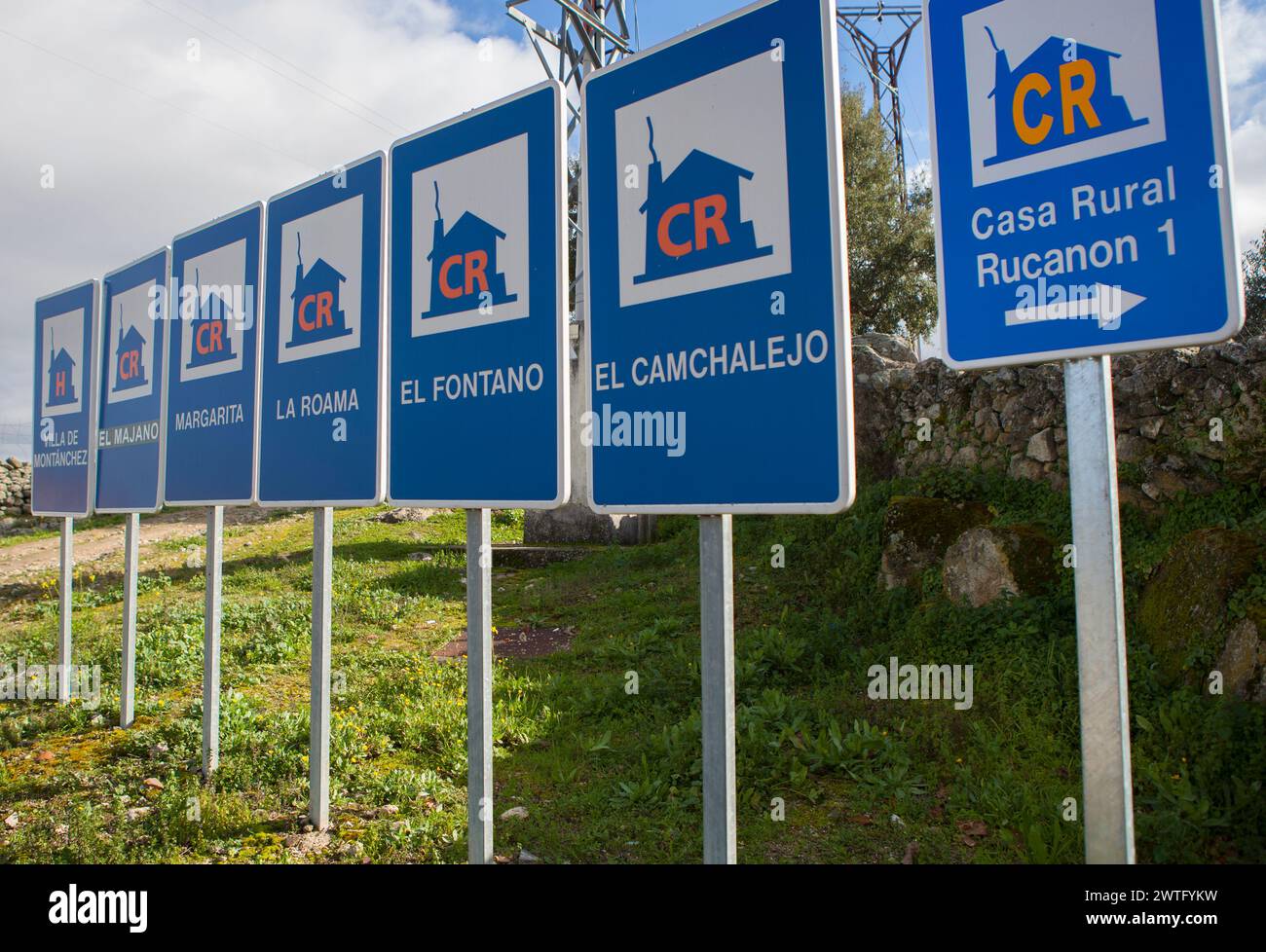 Montanchez, Spain - Jan 12nd, 2024: Rural accomodation sign posts ...