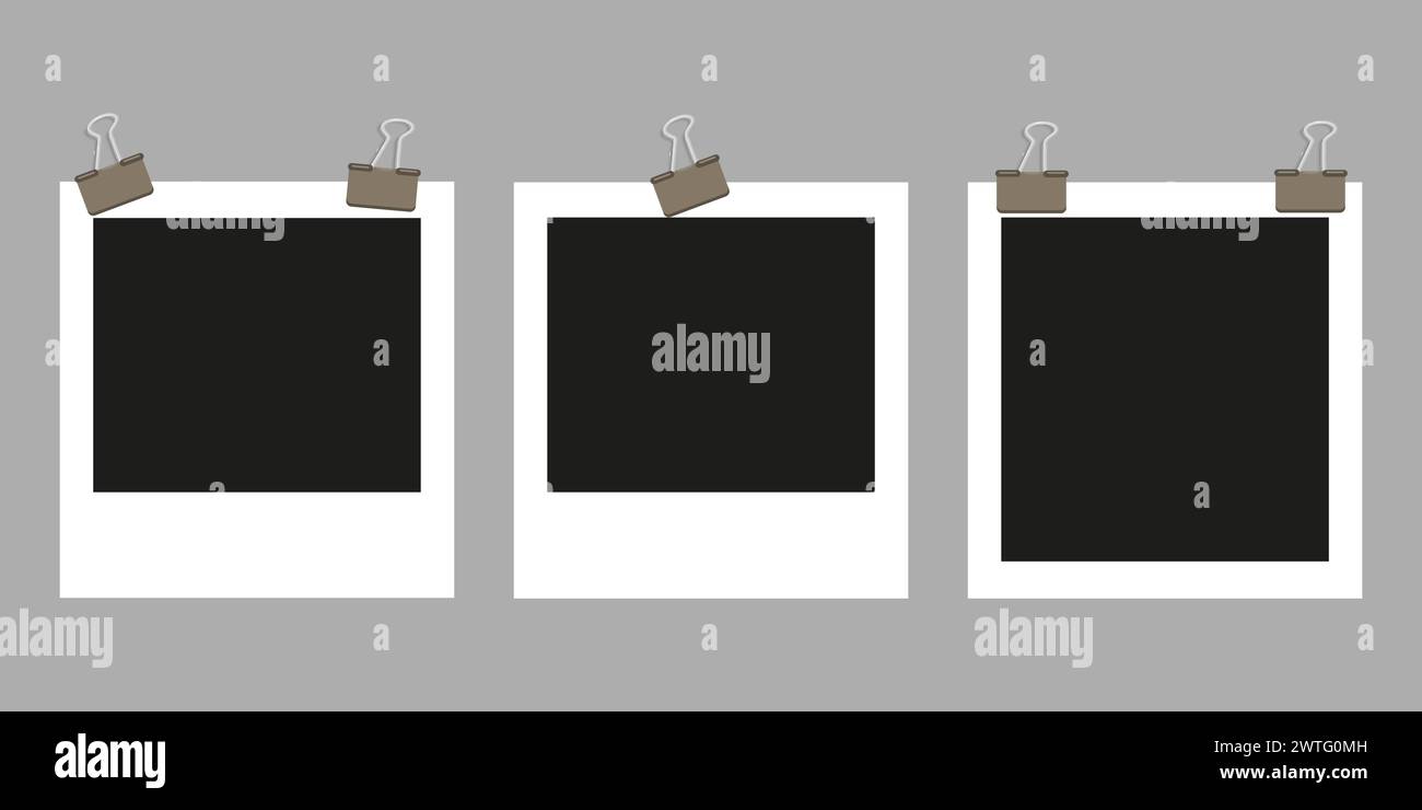 Photo camera frames photo mockup scrapbook on a gray wall. Black photo ...