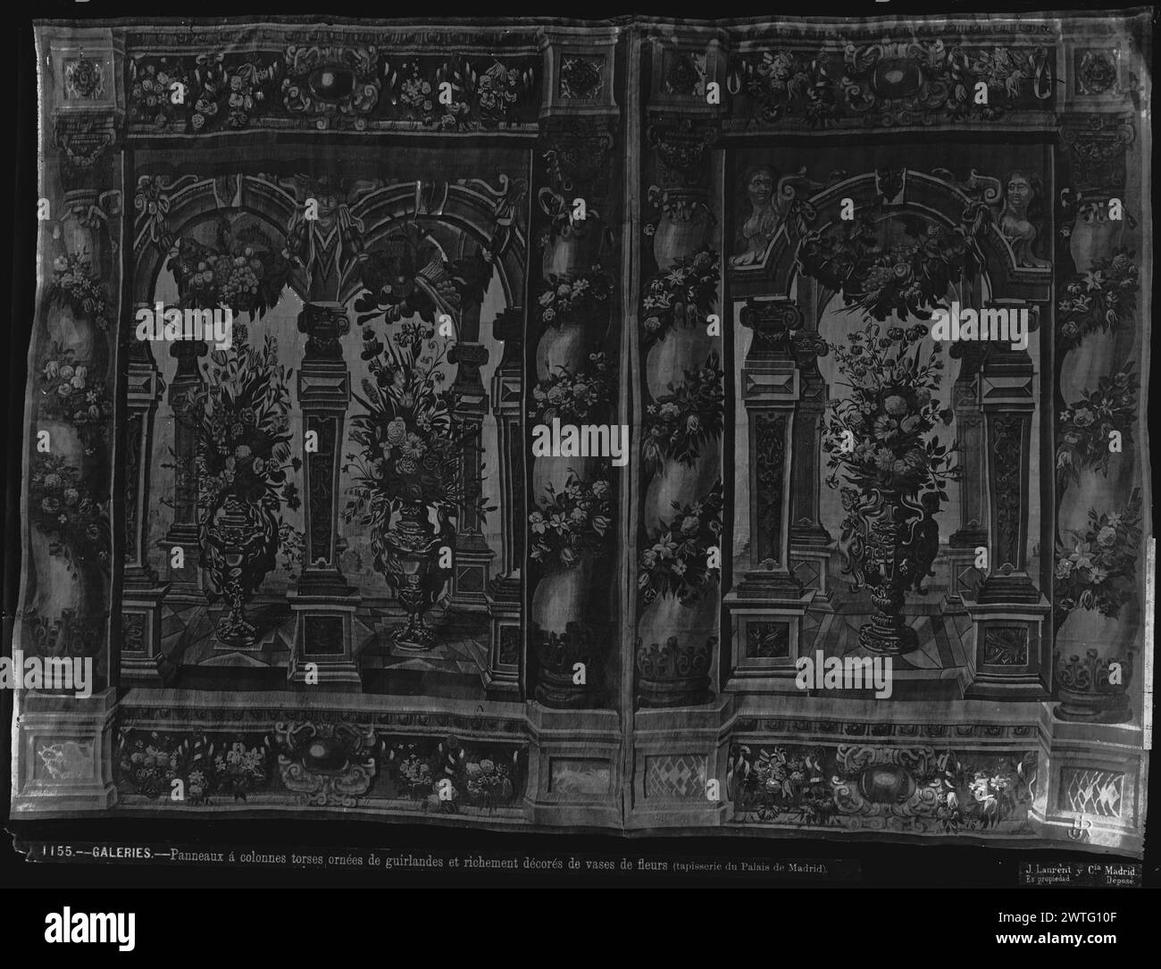 Arcade with urns of flowers in two intercolumnations; Arch with urn of ...