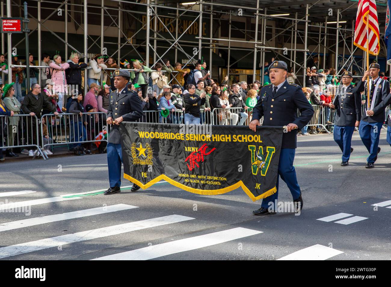 Members of the Woodbridge Senior High School Army JROTC program march ...