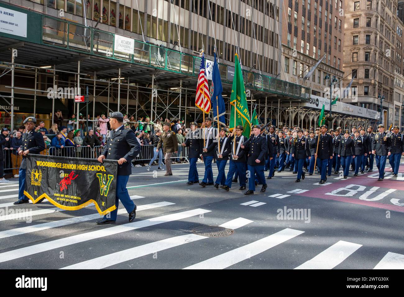 Members of the Woodbridge Senior High School Army JROTC program march ...