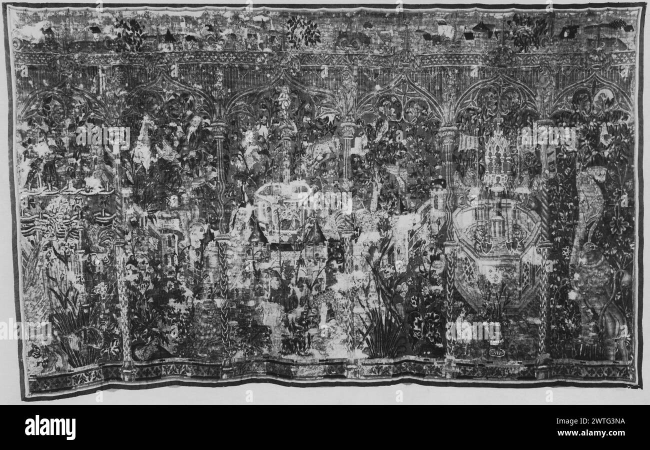 Millefleurs ground in garden with two fountains and proscenium. unknown ...