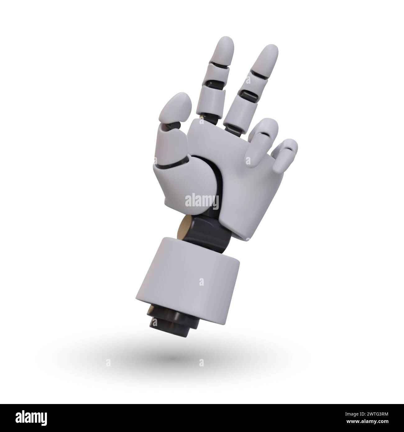 Realistic robotic hand with two bent fingers. Movable manipulator. IT ...