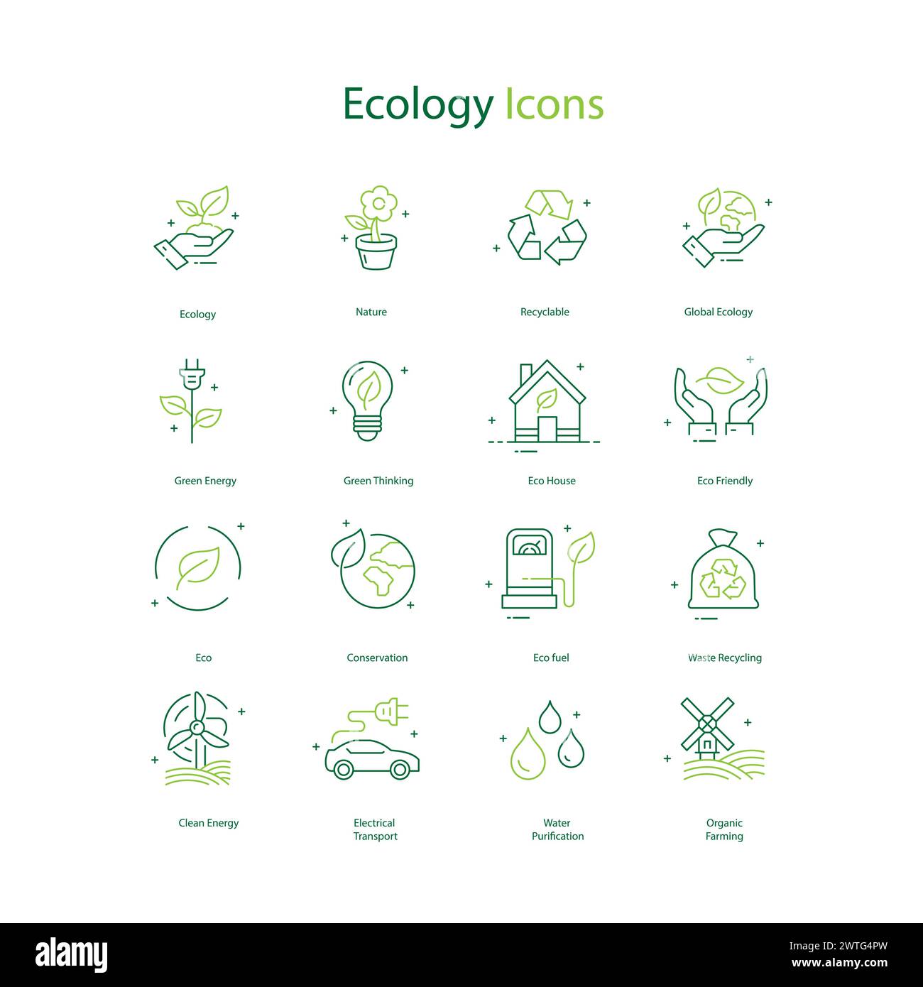 Green Ecology Vector Iconography Symbols for Environmental Awareness ...