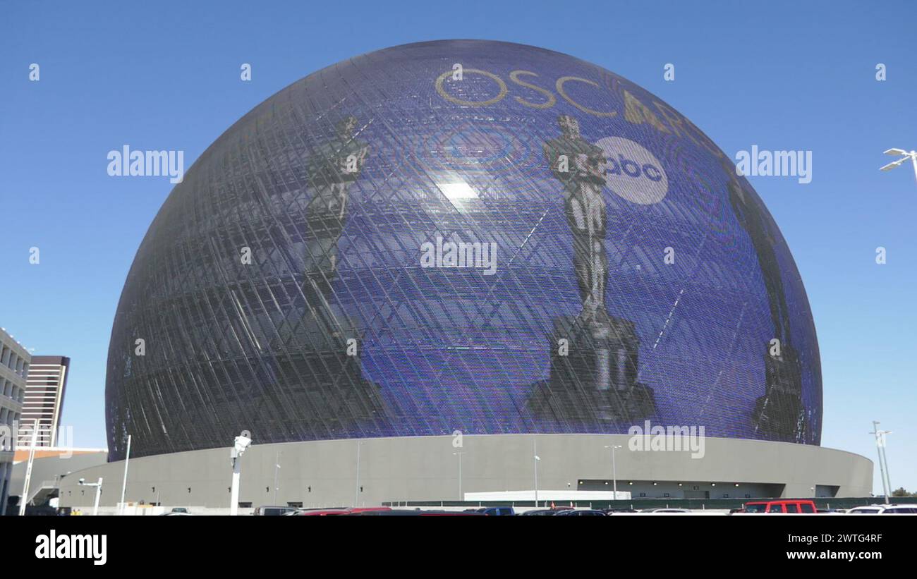 Las Vegas, Nevada, USA 8th March 2024 Jimmy Kimmel Oscars on Sphere Immersive Globe Venue on ...