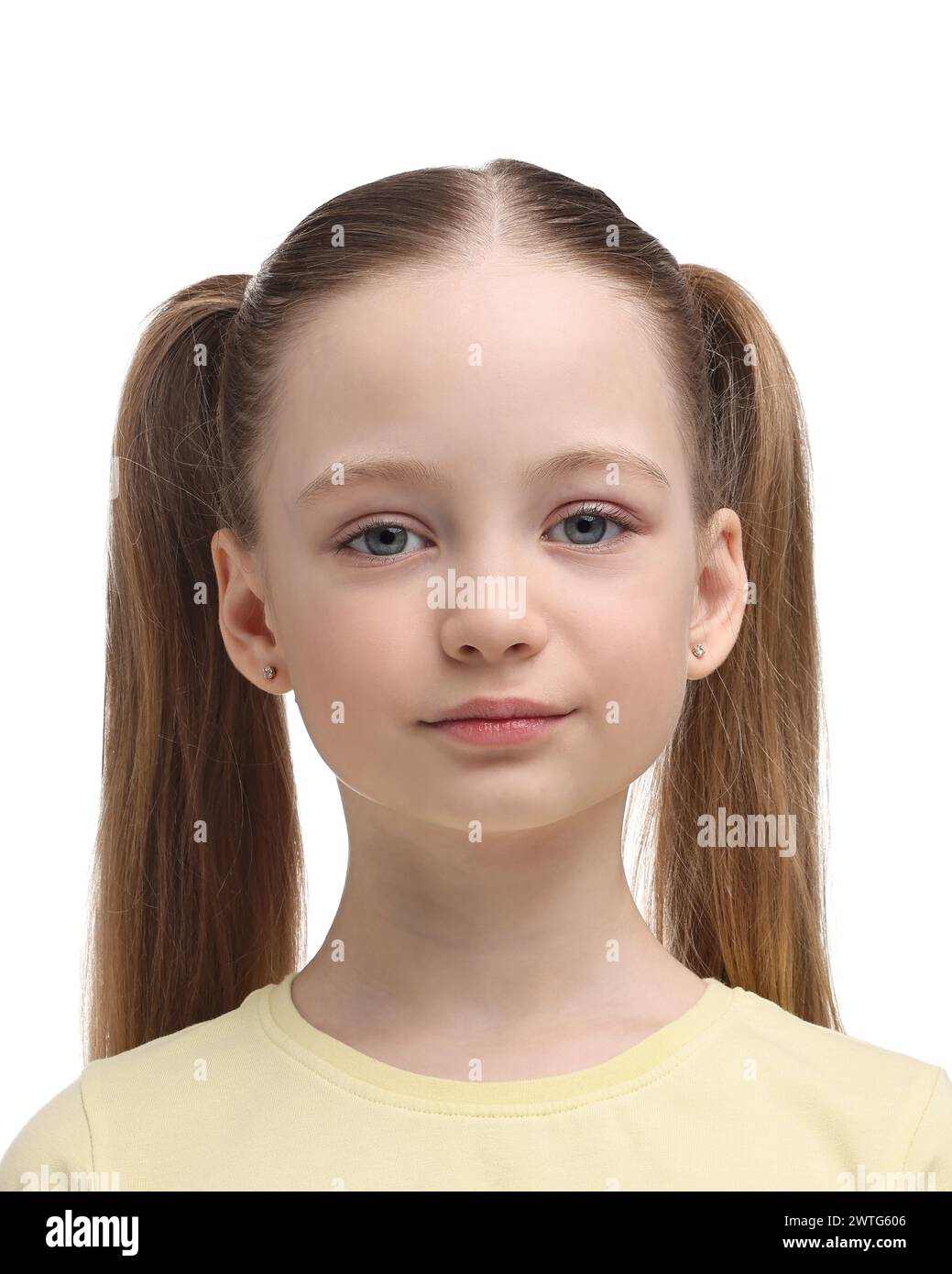Passport photo. Portrait of girl on white background Stock Photo - Alamy