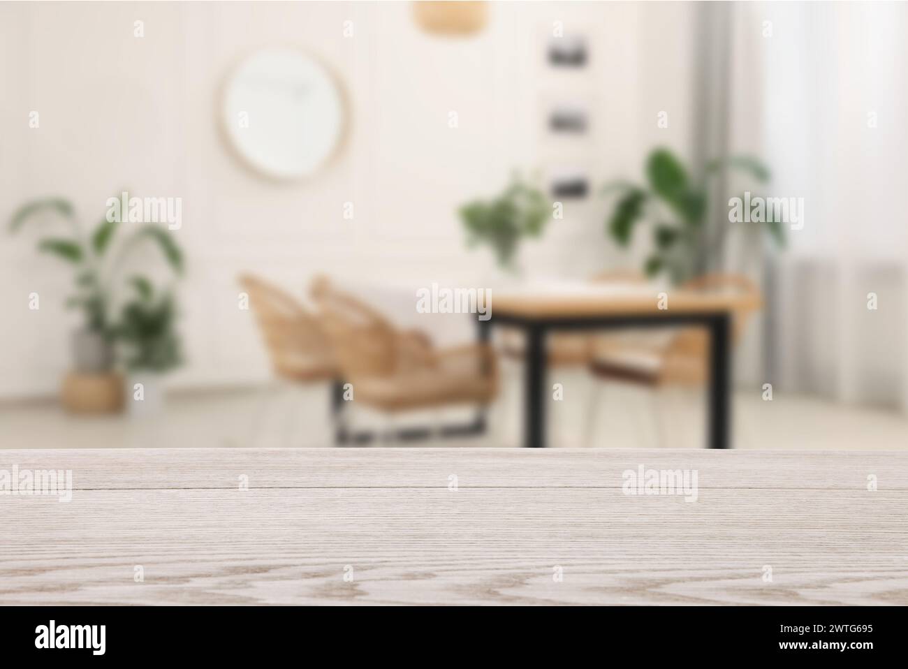 Empty wooden table in dining room. Space for design Stock Photo - Alamy