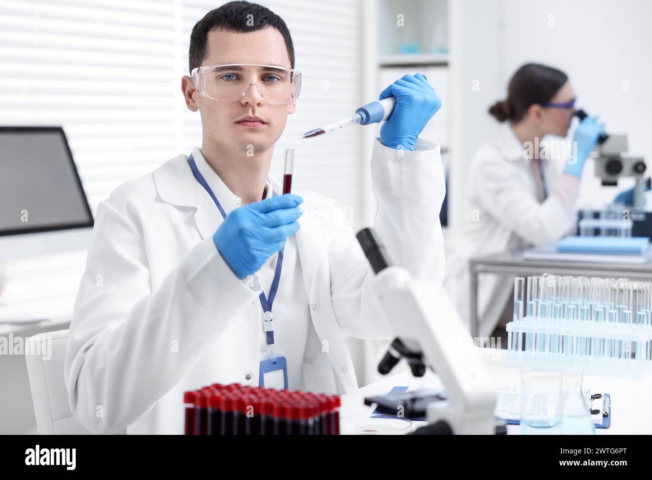 Scientist dripping sample into test tube in laboratory Stock Photo - Alamy