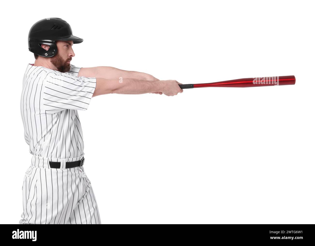 Baseball player with bat on white background Stock Photo - Alamy