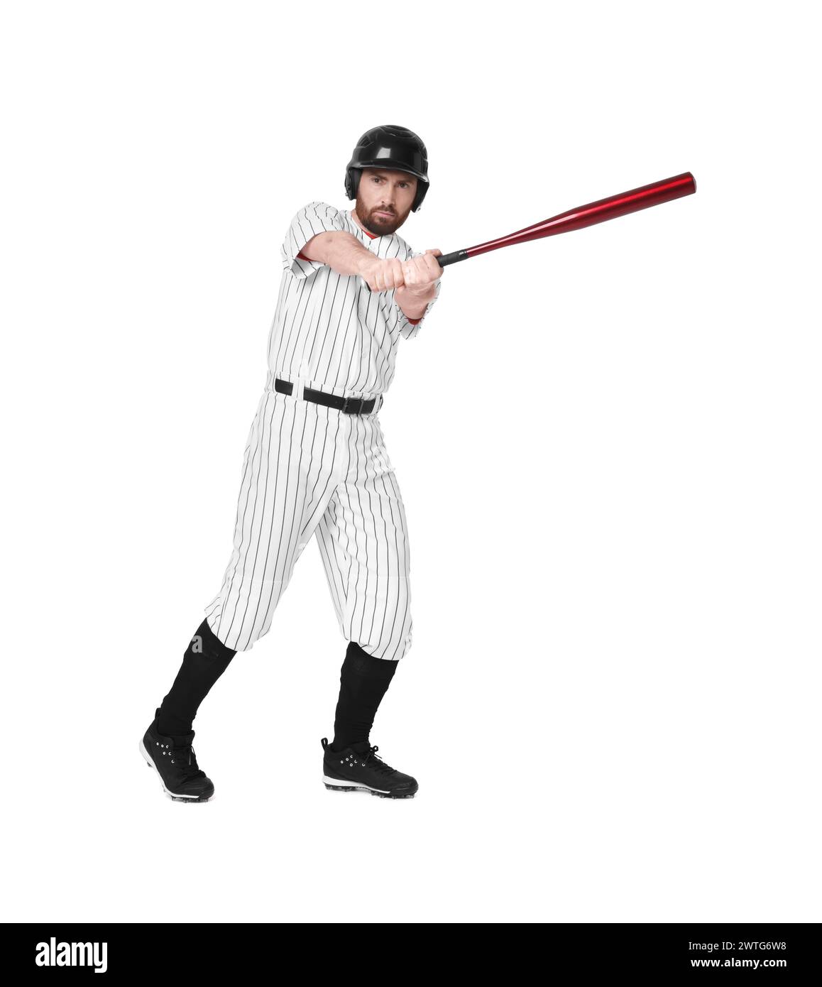 Baseball player with bat on white background Stock Photo - Alamy