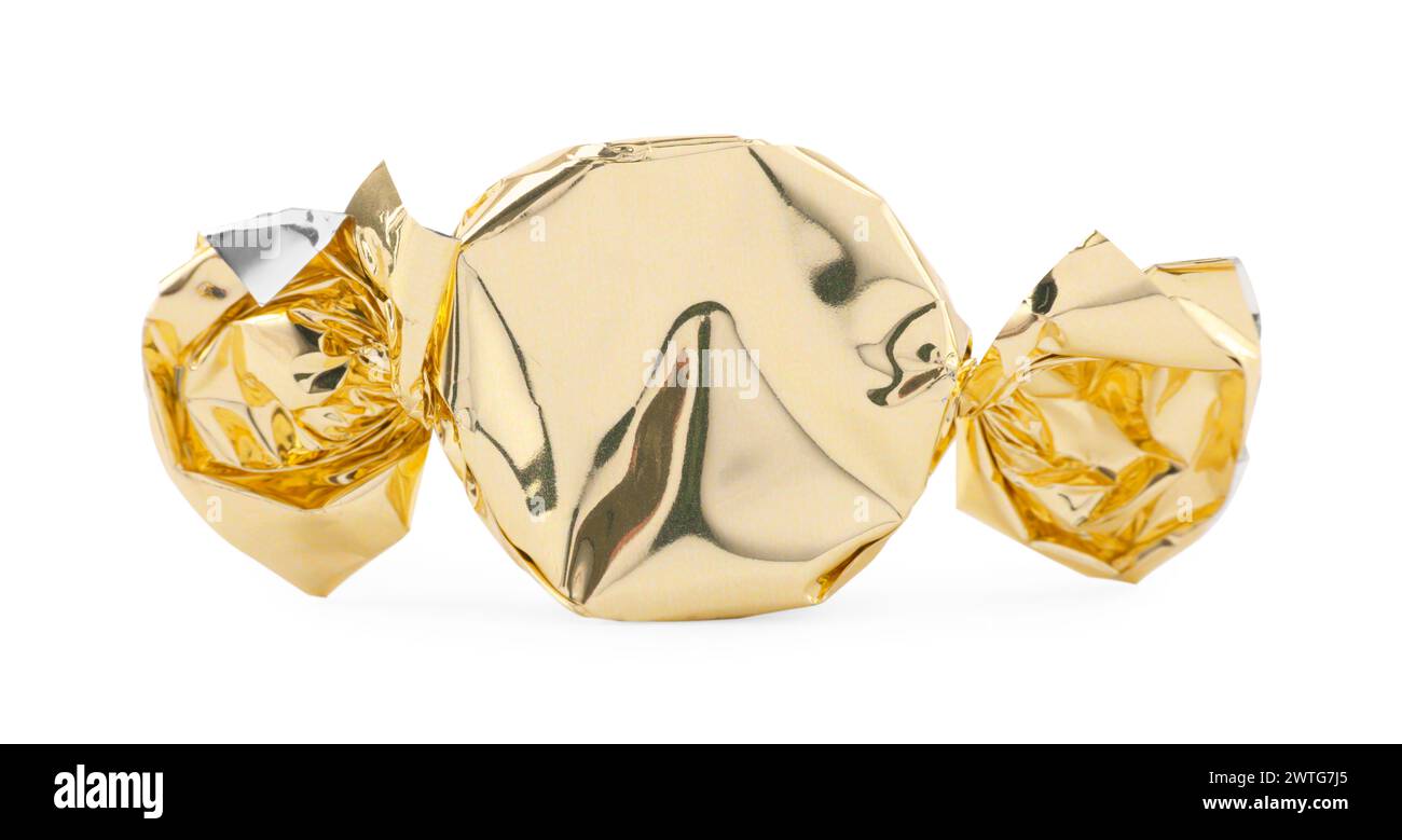 Candy in golden wrapper isolated on white Stock Photo - Alamy