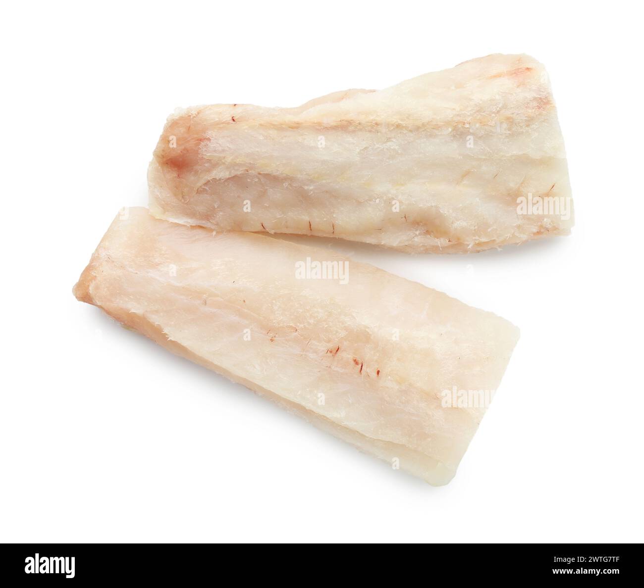 Fresh raw cod fillets isolated on white, top view Stock Photo - Alamy