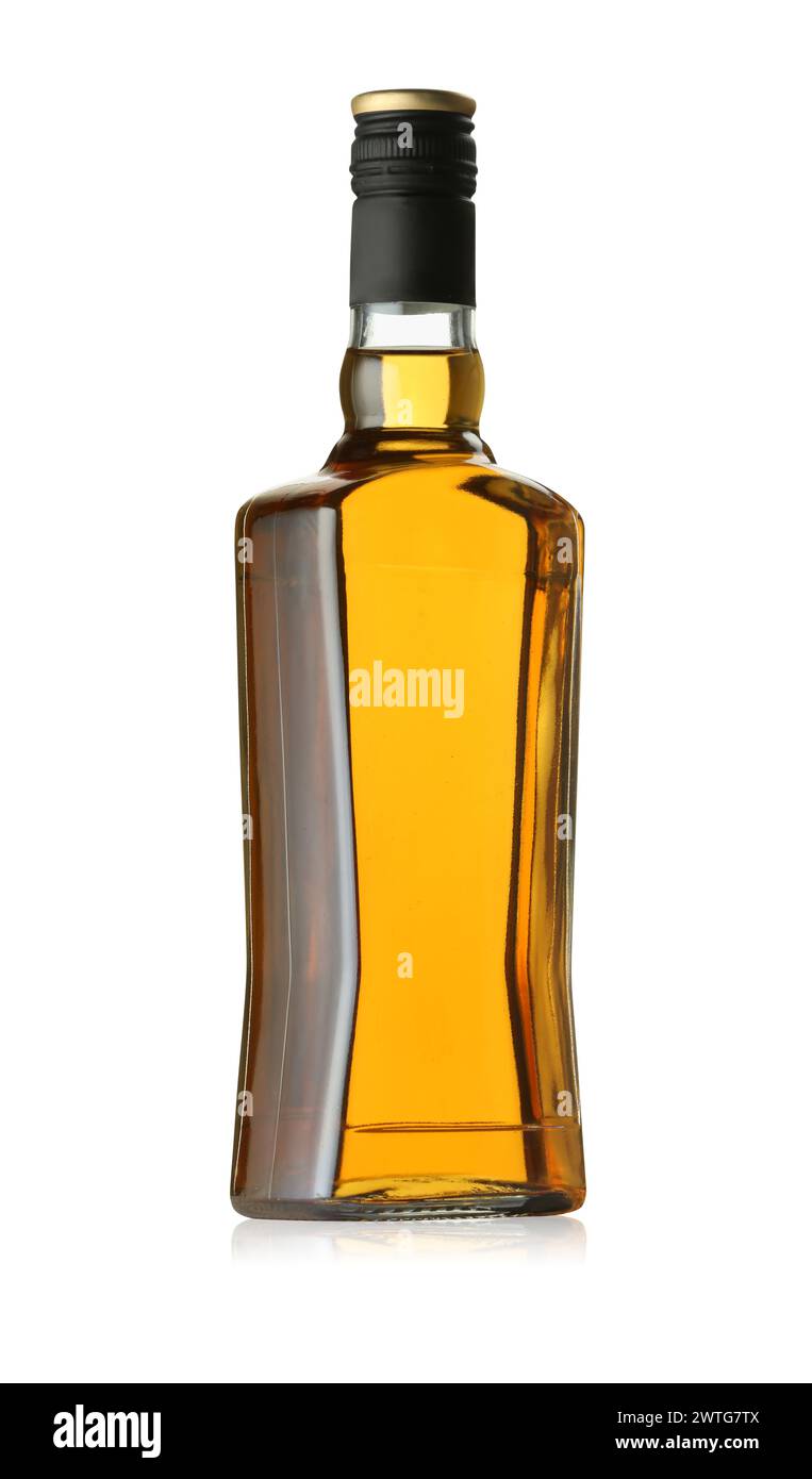 Whiskey in glass bottle isolated on white Stock Photo - Alamy