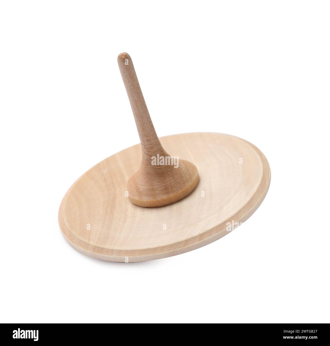One wooden spinning top isolated on white Stock Photo - Alamy