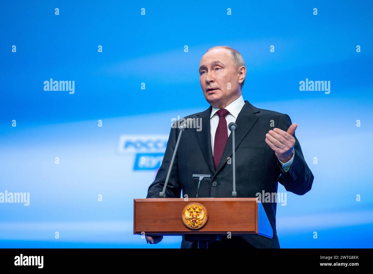 Moscow, Russia. 18th Mar, 2024. Vladimir Putin meets the press at his ...