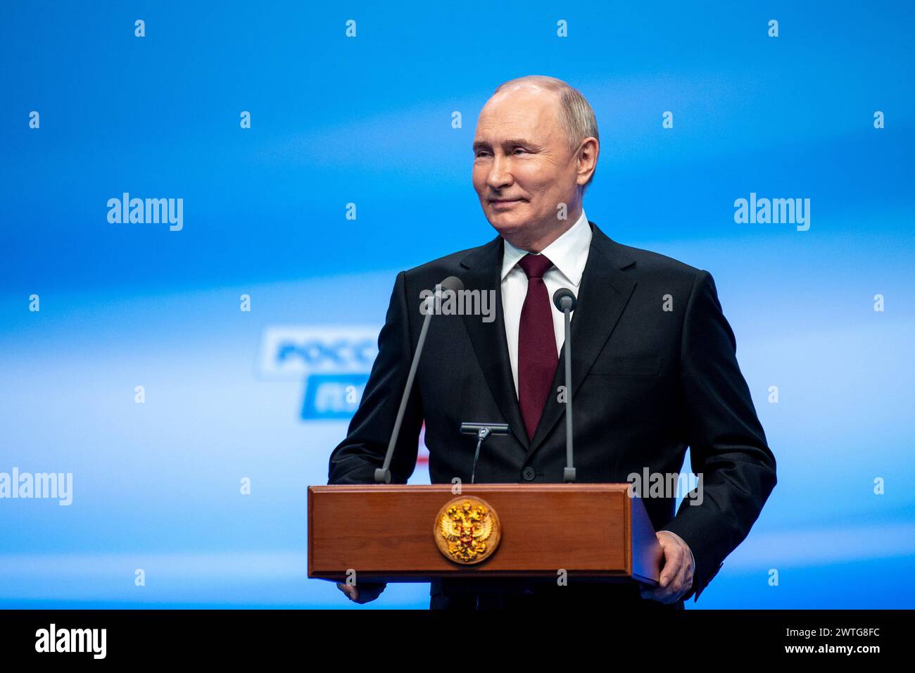 Moscow, Russia. 18th Mar, 2024. Vladimir Putin meets the press at his ...