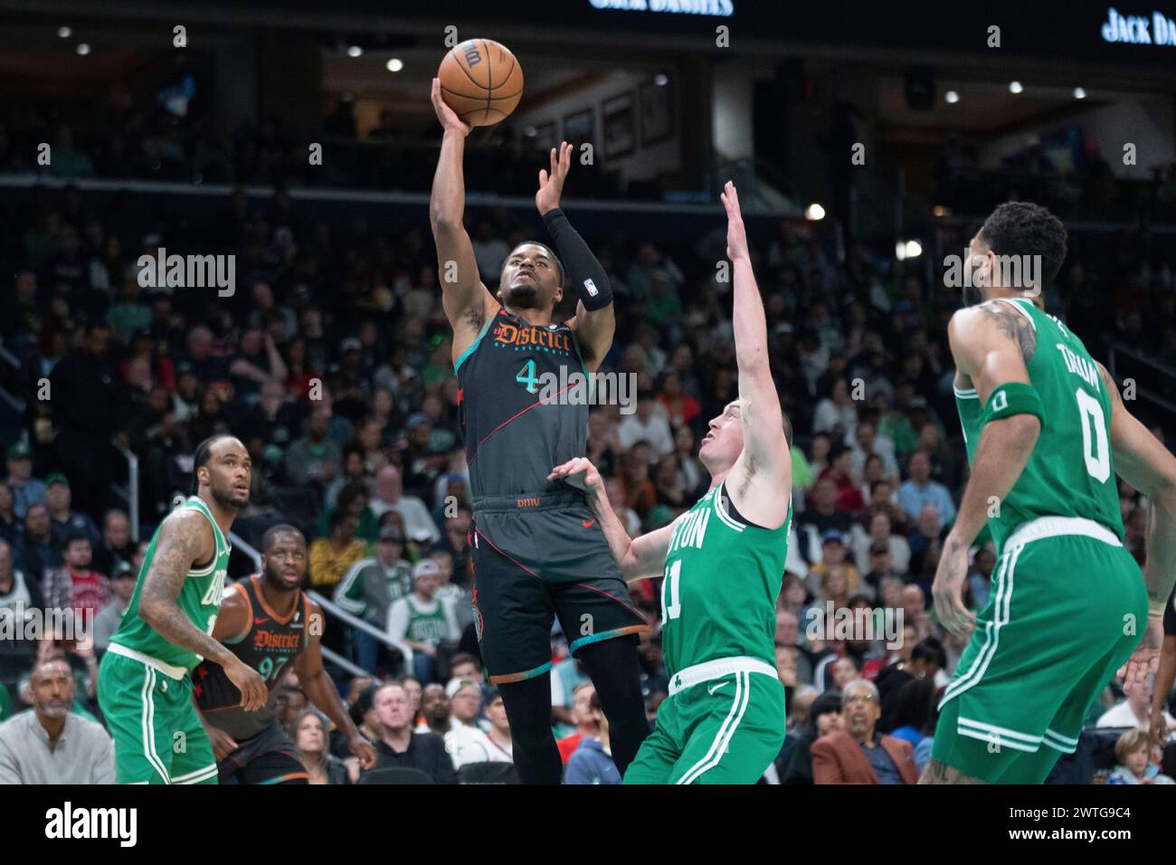 Washington Wizards guard Jared Butler (4) shoots against Boston Celtics ...