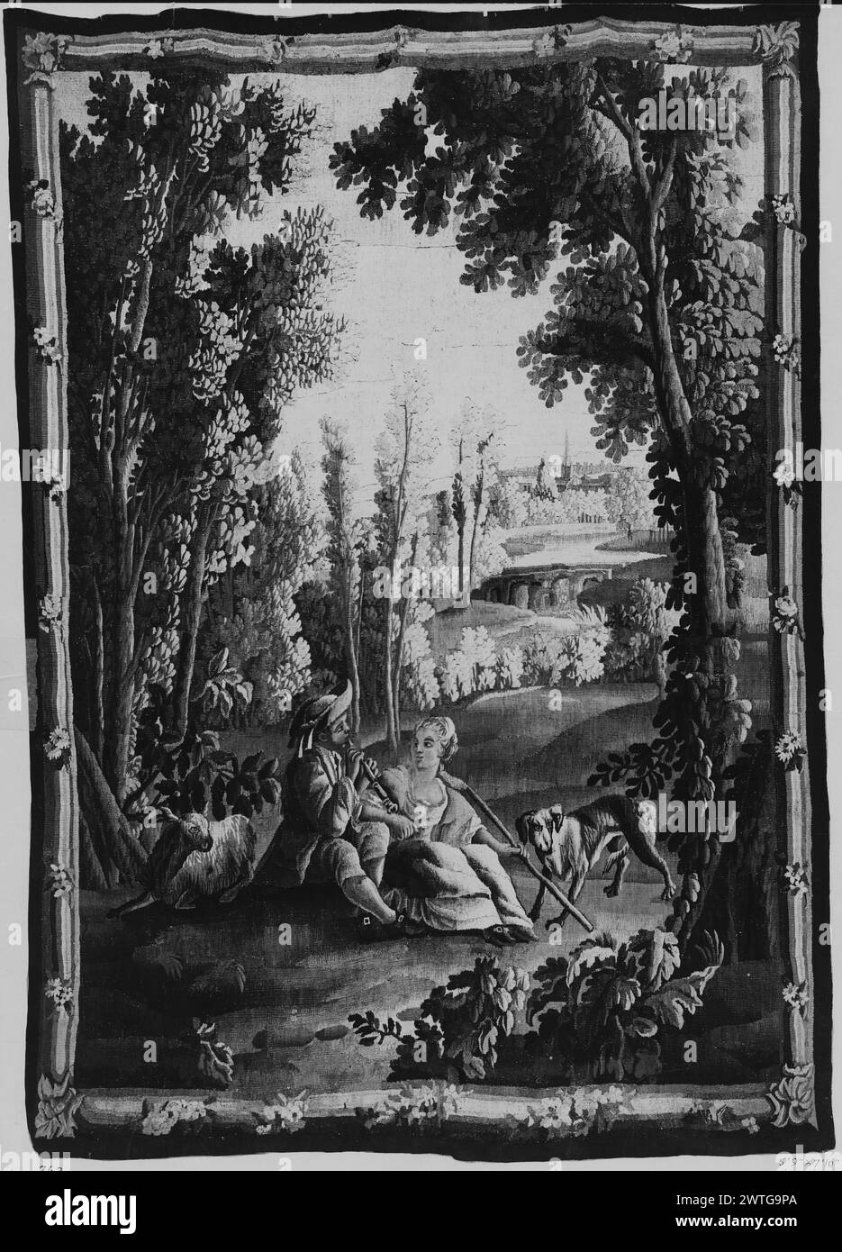 Landscape with shepherd piping to shepherdess. Boucher, François ...