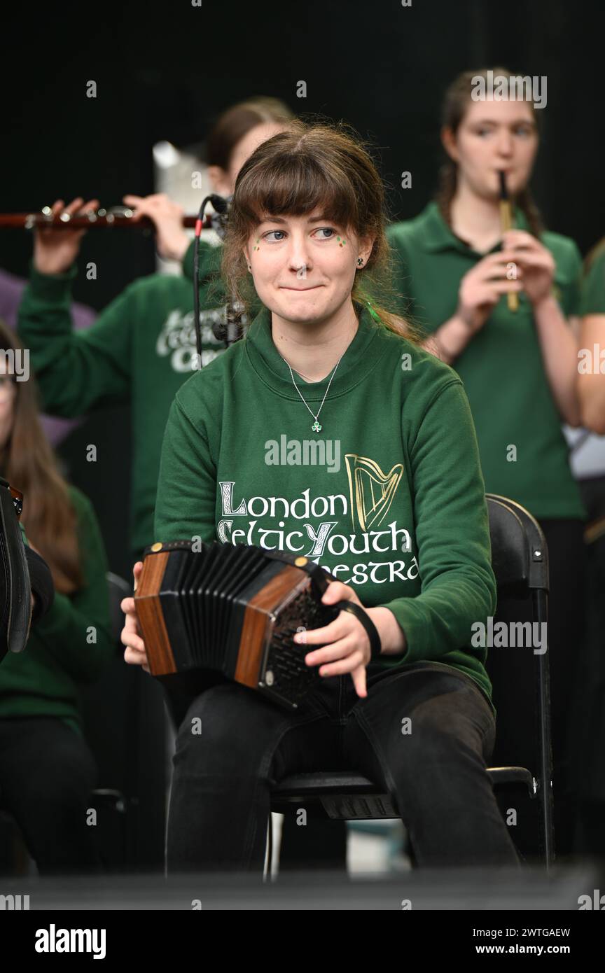 London, UK. 17th Mar, 2024. The London Celtic Youth Orchestra preforms ...