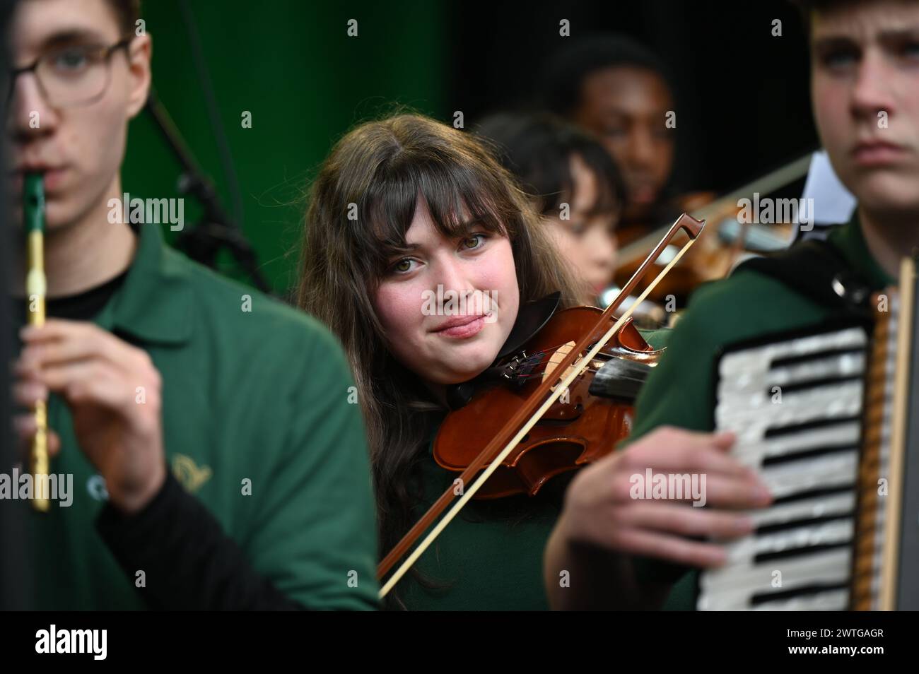 London, UK. 17th Mar, 2024. The London Celtic Youth Orchestra preforms ...