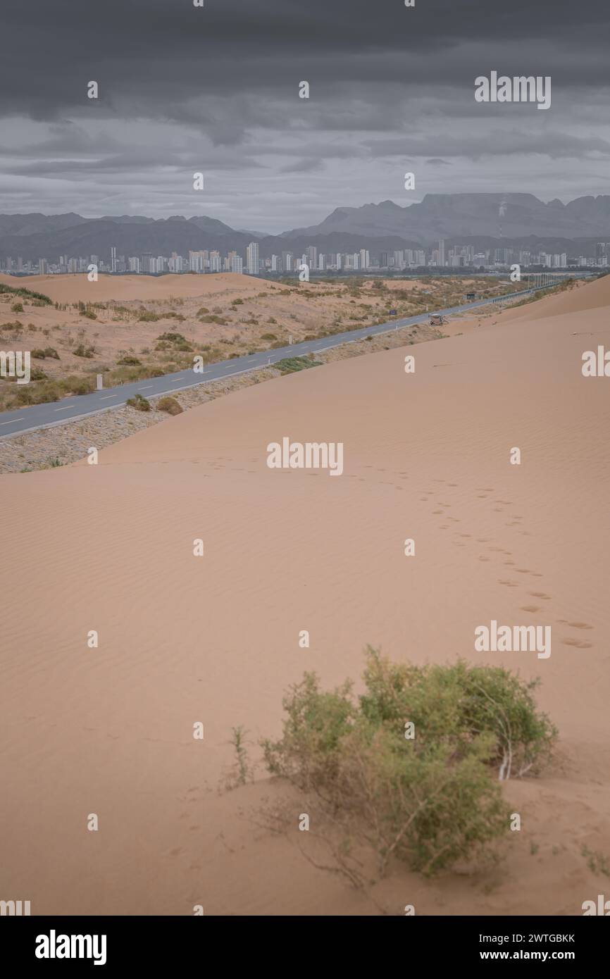 foreground, highway and the city of Wuhai, Inner Mongolia, China ...