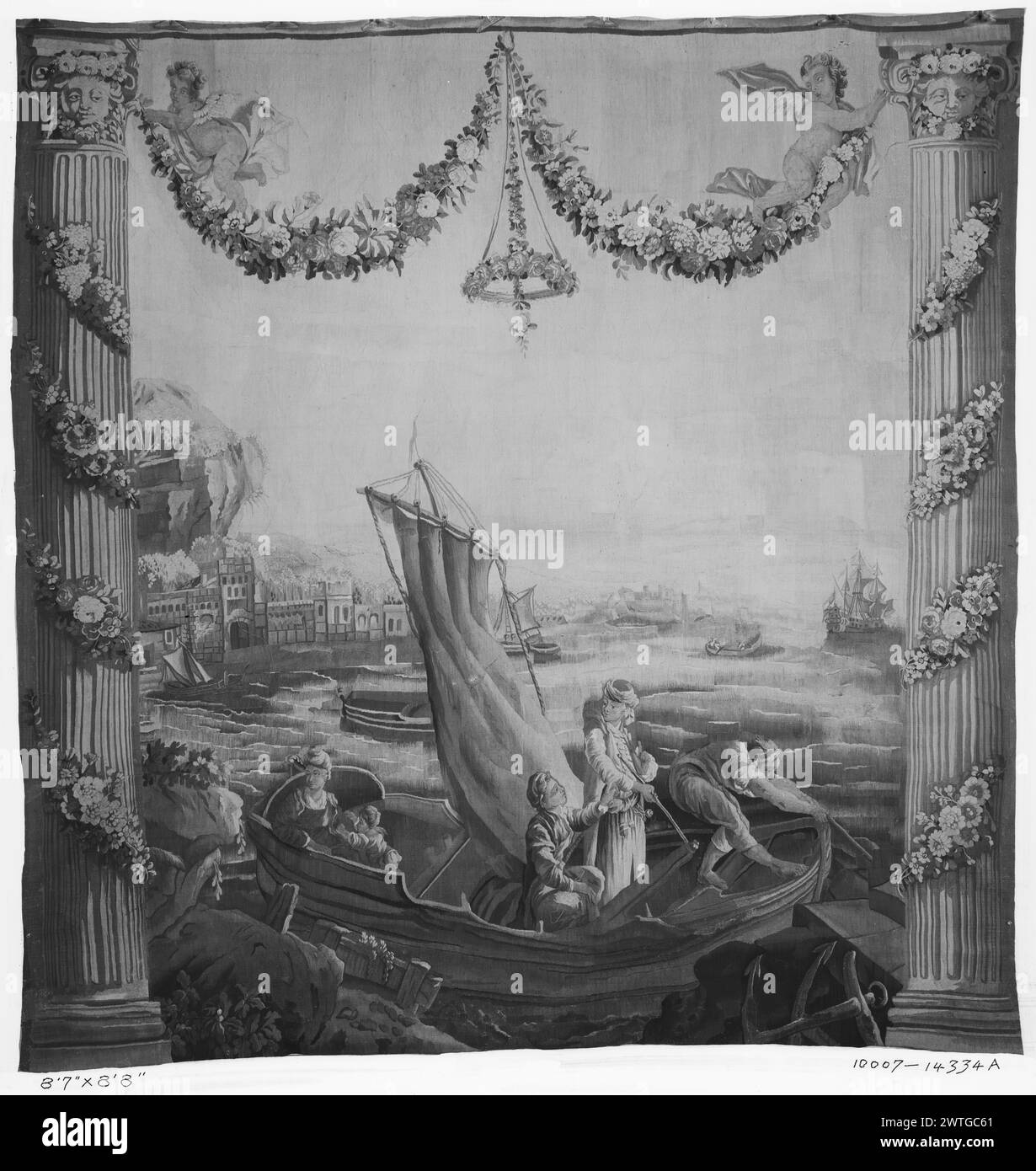 Harbor scene with vessel and passengers landing. Vernet, Claude Joseph ...