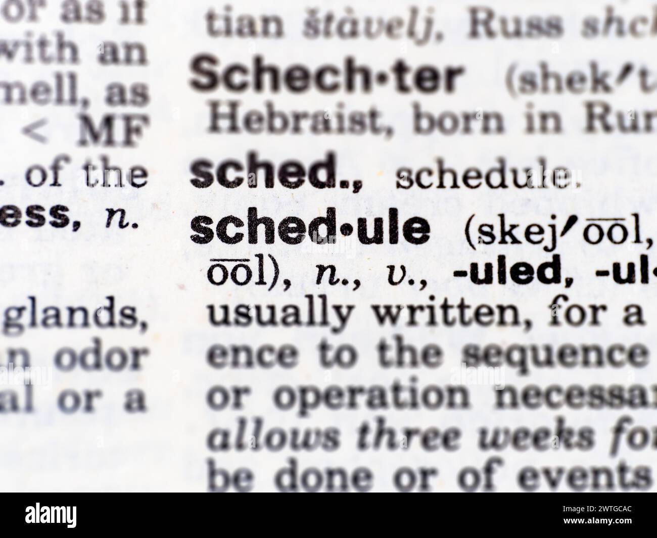 Closeup of the word schedule in the dictionary Stock Photo - Alamy