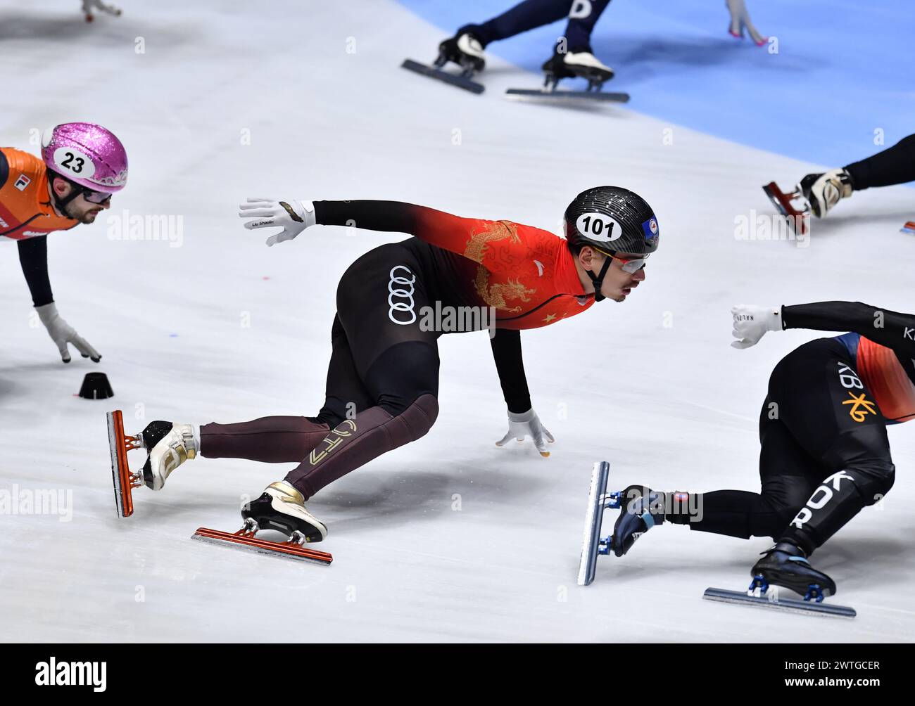 Rotterdam, Netherlands. 17th Mar, 2024. Liu Shaolin (C) of team China ...