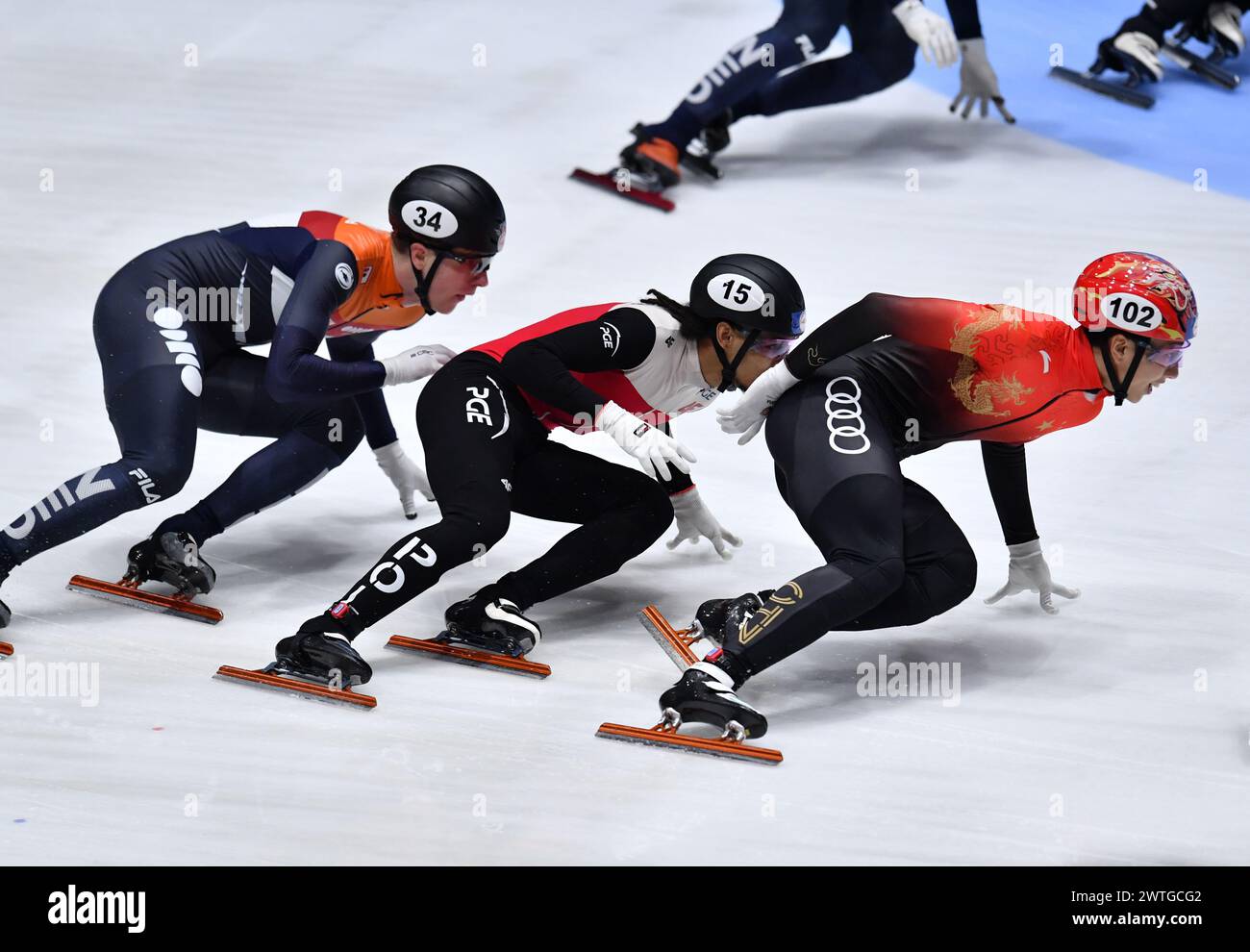 Rotterdam, Netherlands. 17th Mar, 2024. Sun Long (R) of team China ...