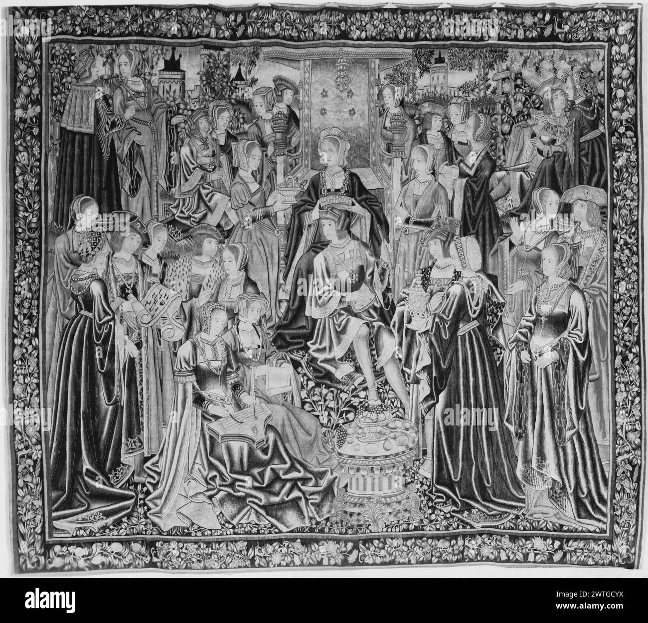 Court scene with lady placing crown on head of knight. unknown c. 1500 ...