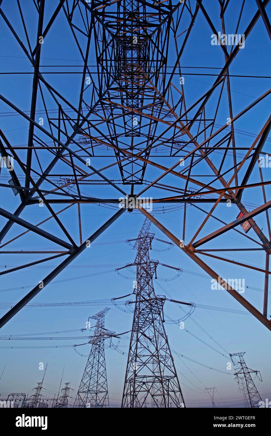 High voltage electric tower line Stock Photo - Alamy
