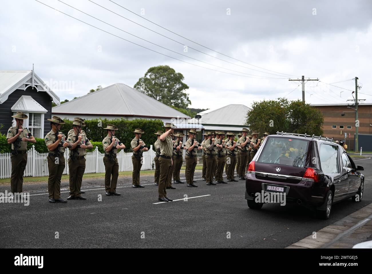 Sydney, Australia. 18th Mar, 2024. The casket of Lance Corporal Jack Fitzgibbon follwoing his ...