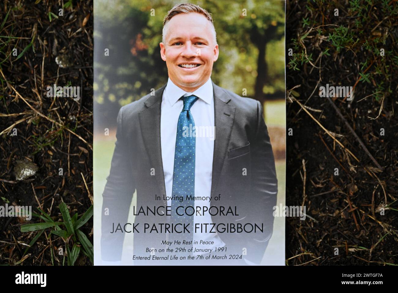 Sydney, Australia. 18th Mar, 2024. The order of service for the funeral of Lance Corporal Jack ...