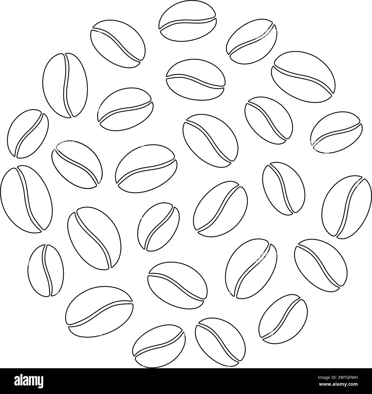Outline drawn coffee beans in the shape of a circle on a transparent ...