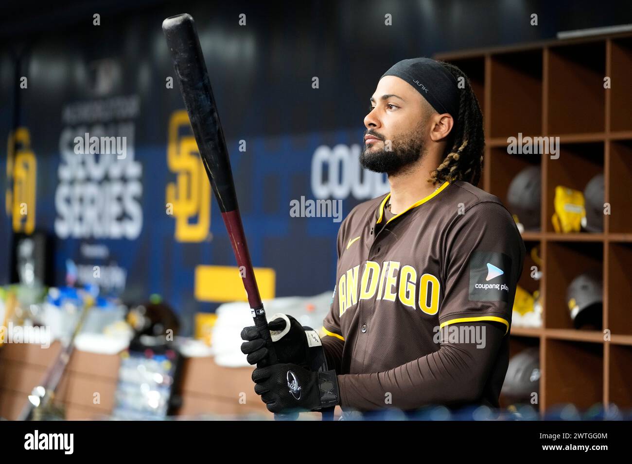 San Diego Padres' right fielder Fernando Tatis Jr. prepares prior to ...
