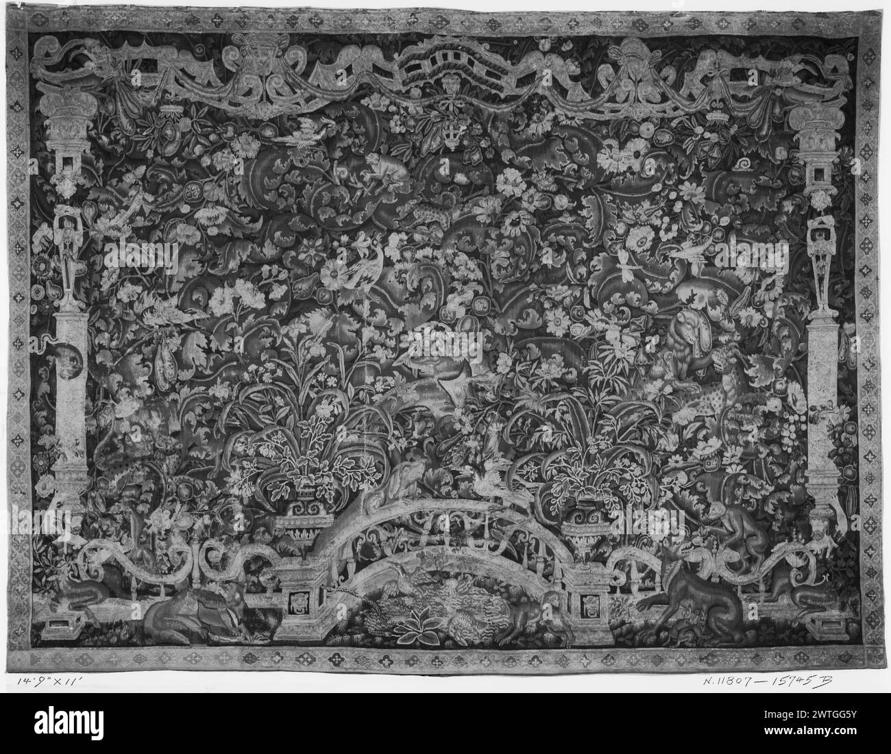 Tapestry border plants and animals Black and White Stock Photos ...