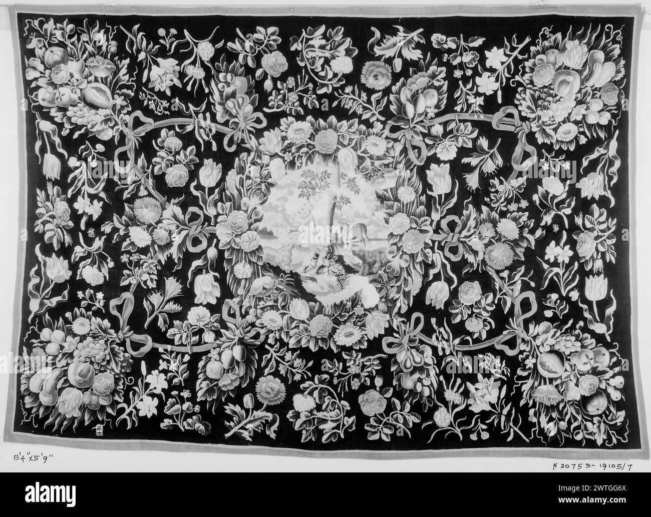 Floral with Orpheus in central wreath. unknown c. 1650-1700 Tapestry ...