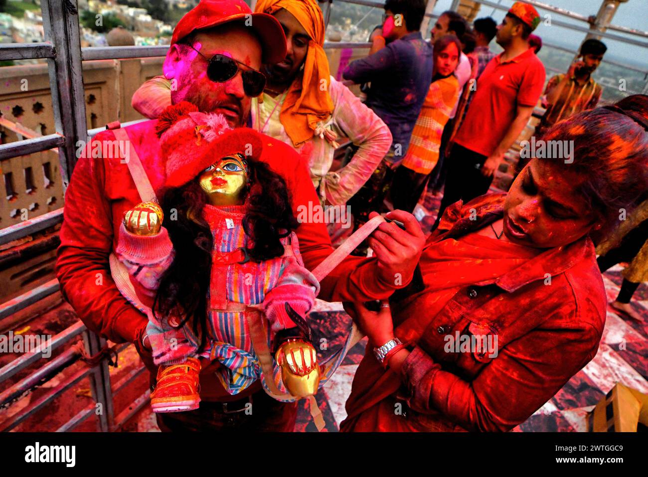Hindu devotees seen carrying an idol of Hindu God Lord Krishna during ...