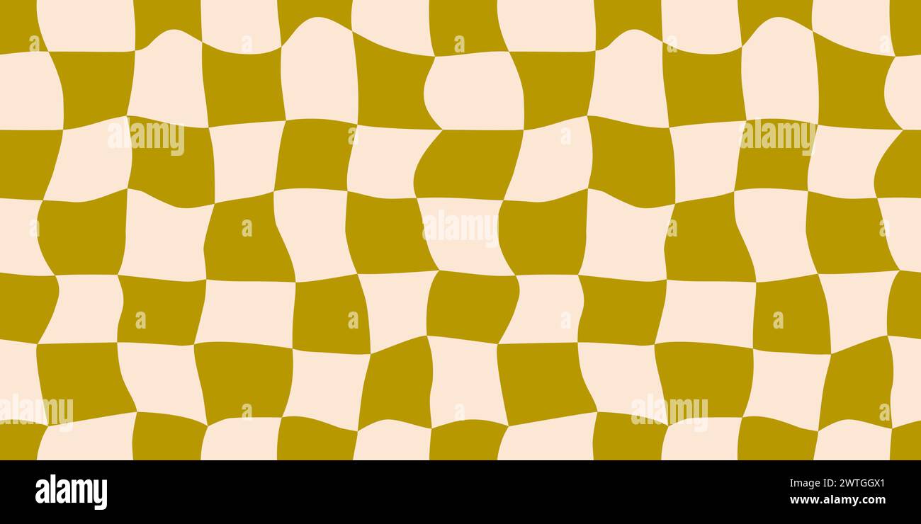 Seamless green beige checkerboard pattern. Repeating distorted ...