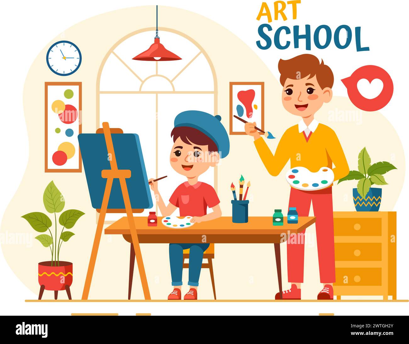 Art School Vector Illustration with Kids of Painting with Live Model or ...