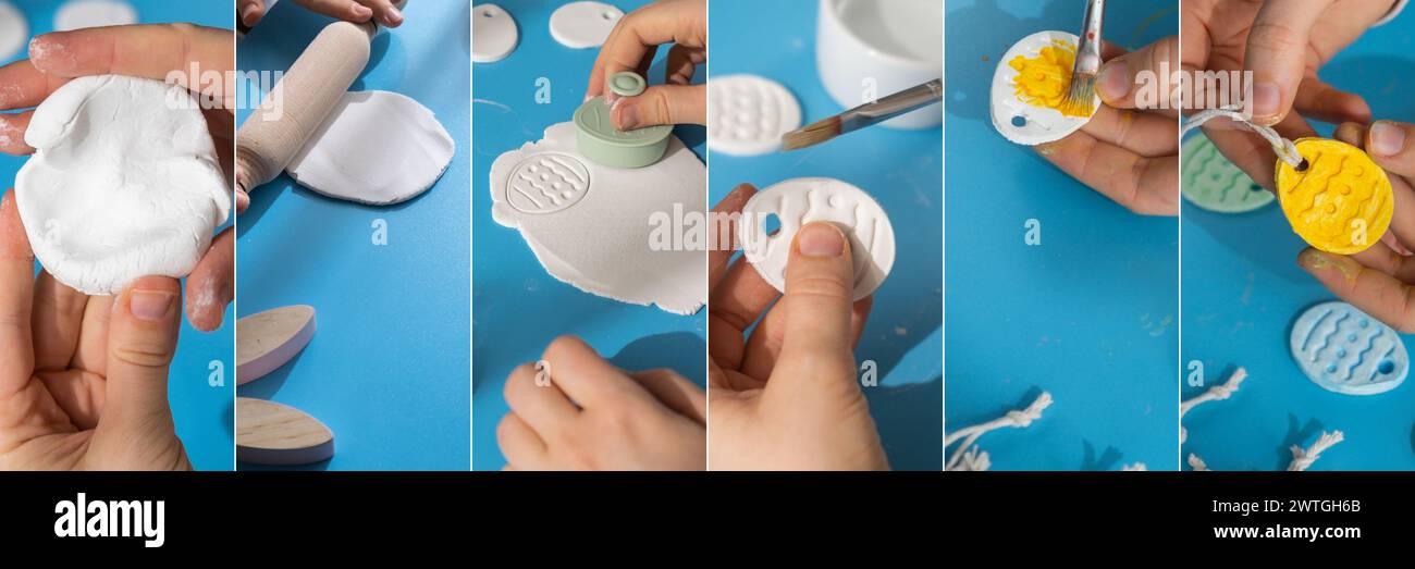Collage tutorial Children air dry clay activity handicraft idea. DIY ...