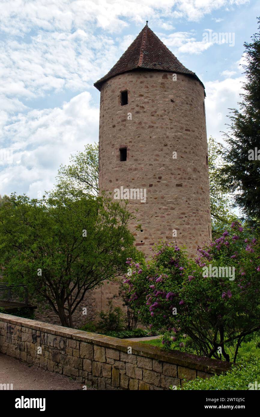 Weinheim, Germany - May 19, 2021: Trees around a tower in a garden in ...