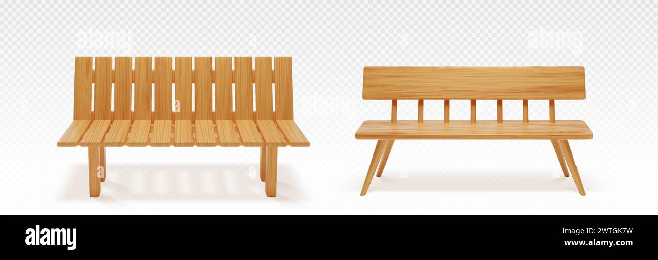 Wooden park or backyard bench front view. Realistic vector illustration ...