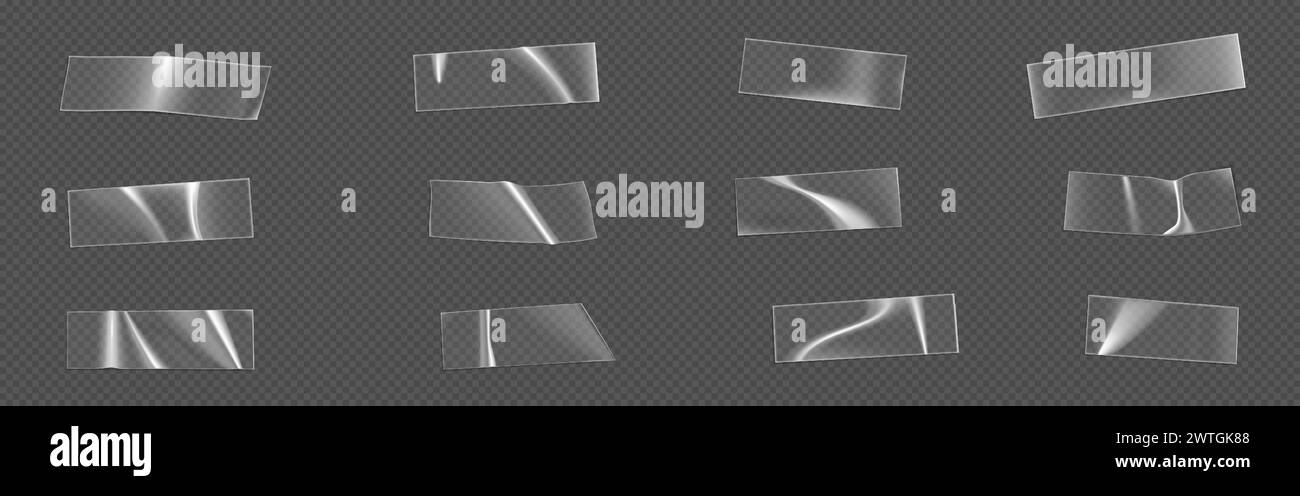 Transparent adhesive plastic cut tape patch mockup. Realistic vector ...