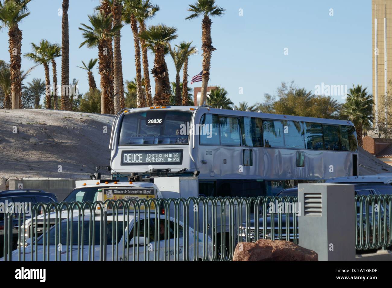 Las Vegas, Nevada, USA 8th March 2024 Deuce Bus at Welcome to Las Vegas Signs on Las Vegas Blvd ...